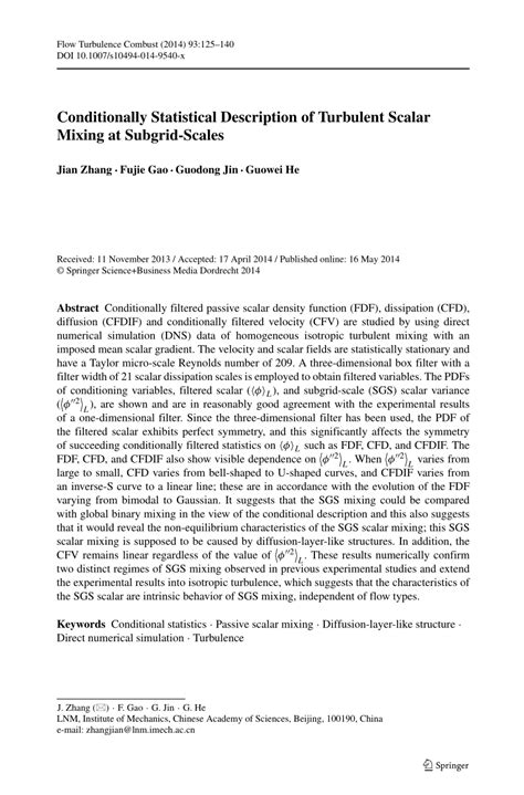 Pdf Conditionally Statistical Description Of Turbulent Scalar Mixing