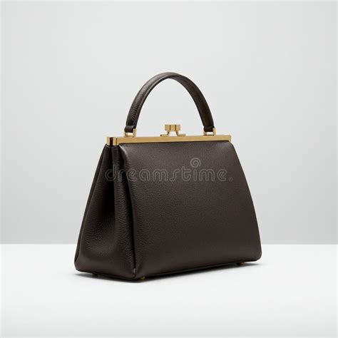 Elegant Handbag With A Structured Design Dark Brown Leather With A Pebbled Texture Stock