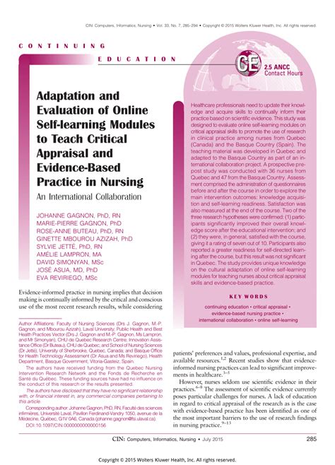PDF Adaptation And Evaluation Of Online Self Learning Modules To Teach Critical Appraisal And