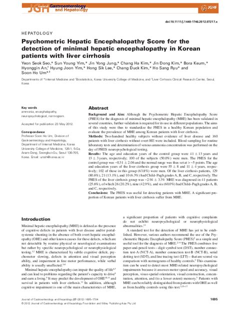 Pdf Psychometric Hepatic Encephalopathy Score For The Detection Of