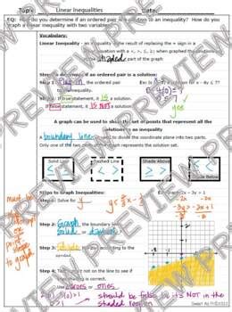 Writing And Graphing Linear Inequalities Guided Notes And Practice