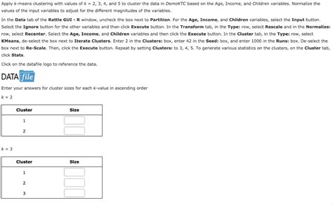 Apply K Means Clustering With Values Of K Chegg Com