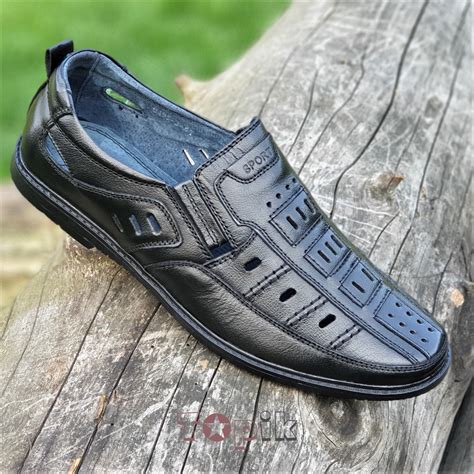 Туфли мужские летние Kangfu Черные без шнурков кожаные 41р Код 1452 от продавца Topik в