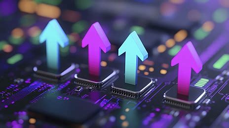 Arrows Pointing Upwards On A Background With A Glowing Computer Chip Chip Arrows Pointing