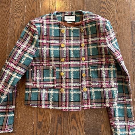 Gucci Jackets And Coats Gucci Multicolor Plaid Jacket With Gold