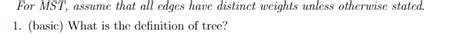 solved for mst assume that all edges have distinct weights