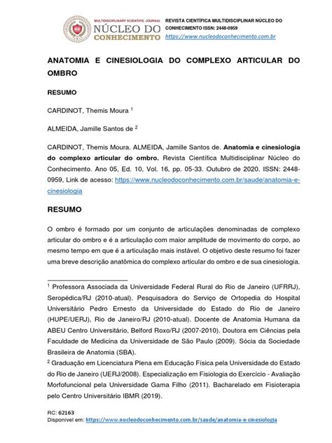 Anatomia E Cinesiologia Do Complexo Do Ombro Pdf Membros Anatomia Sistema Locomotor