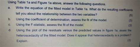 Using Table 1 A And Figure 1a Above Answer The