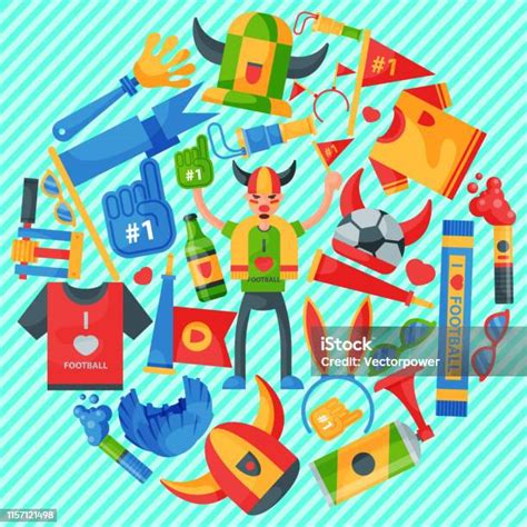 축구 팀 서포터 라운드 패턴 벡터 일러스트레이션입니다 축구 스포츠 팬 속성 응원 버프 남자 액세서리 및 좋아하는 팀을 응원 하는