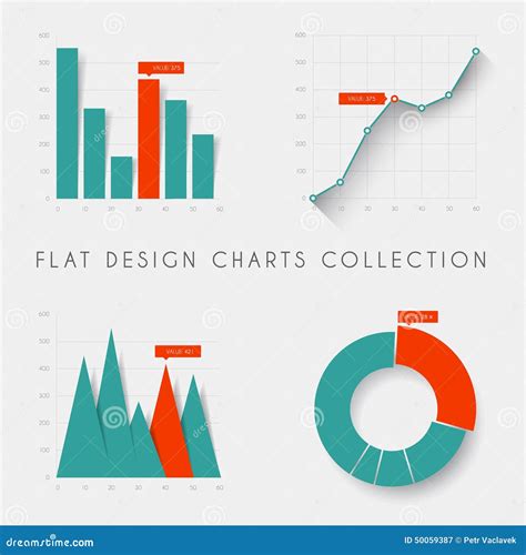 Set Of Vector Flat Design Statistics Charts And Graphs Stock Vector