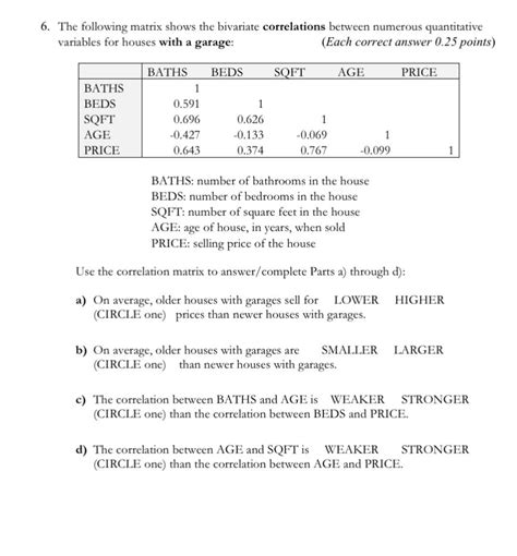 Solved 6 The Following Matrix Shows The Bivariate