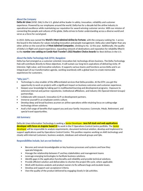 Senior Developer Full Stack Ui Developer Flight Ops Pdf Software Development Delta Air Lines