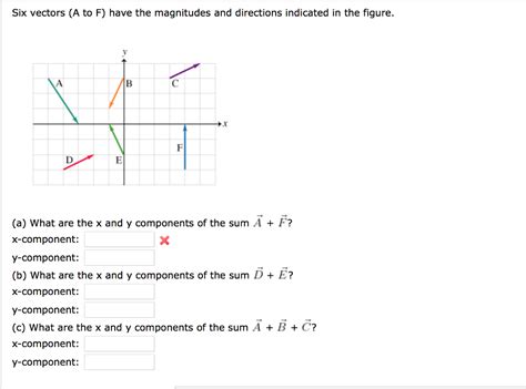 Solved Six Vectors A To F Have The Magnitudes And