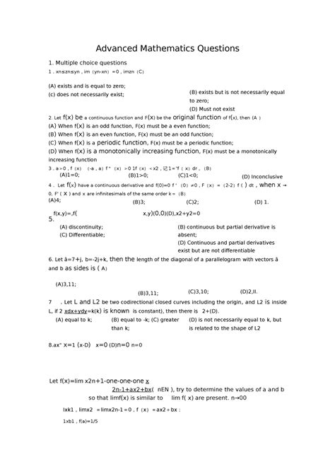 Advanced Mathematics Questions Advanced Mathematics Questions