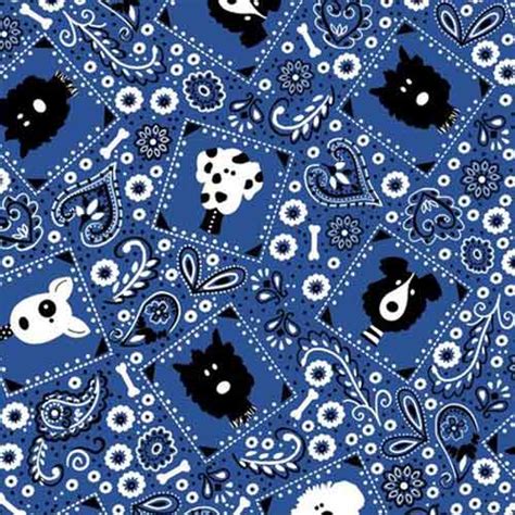 Bow Wow Meow Freckle Blue Bandana Cotton Fabric