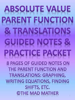 Absolute Value Parent Function Translations Vertical Horizontal