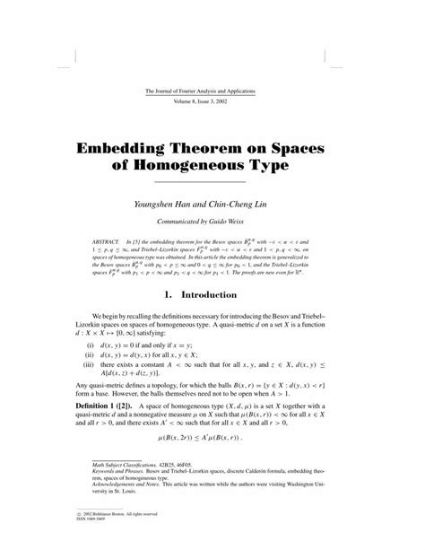 Pdf Embedding Theorem On Spaces Of Homogeneous Type Dokumentips