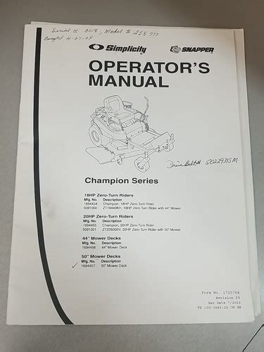 Simplicity Snapper Operators Manual As Shown Ebay