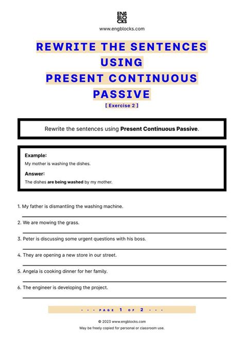 Rewrite The Sentences Using Passive Voice Present Continuous Exercise 2 Esl Worksheet