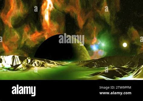 UFO Alien Planet And Sunset On The Starry Sky Bright Nebulae A
