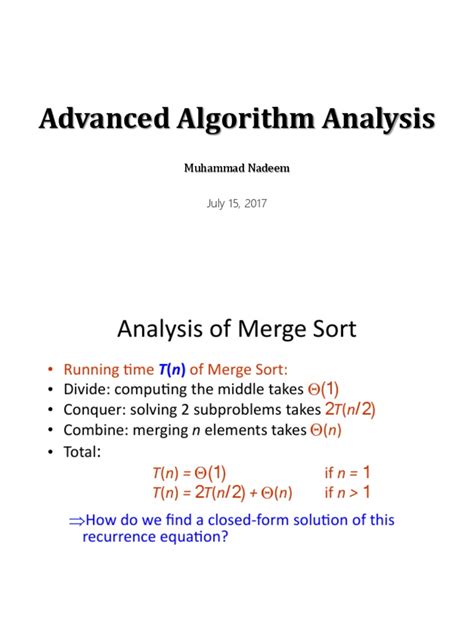 Advanced Algorithm Analysis Muhammad Nadeem July 15 2017 Pdf