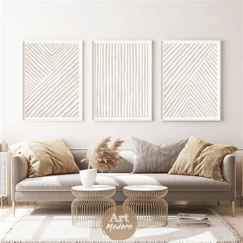 Neutral Abstract Line Art Print Set Minimalist Beige Decor Boho Wall