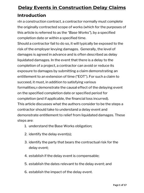 Construction Delay Claims Pdf Liquidated Damages Damages