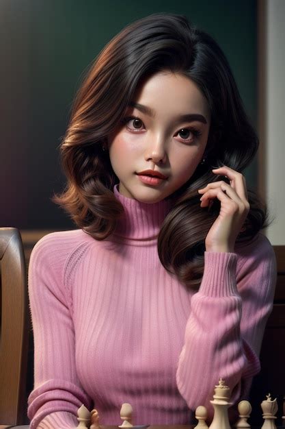 Una Mujer Hermosa De Pelo Largo Jugando Al Ajedrez Es Una Ilustración