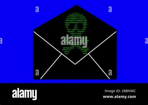 Video Animation Icon Of Letter Envelope And A Skull With Numbers 0 Or 1 Of Binary Code System