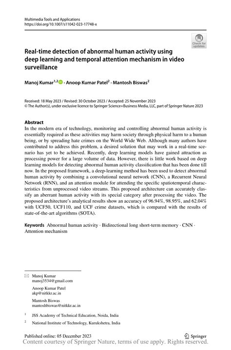 Real Time Detection Of Abnormal Human Activity Using Deep Learning And