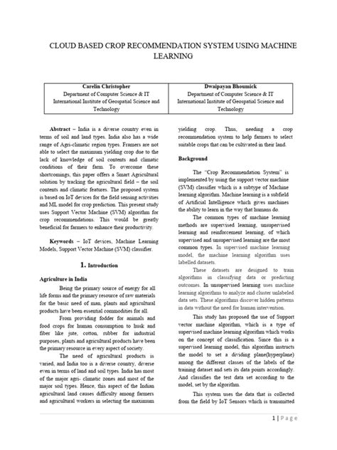 Cloud Based Crop Recommendation System Using Machine Learning Pdf Support Vector Machine