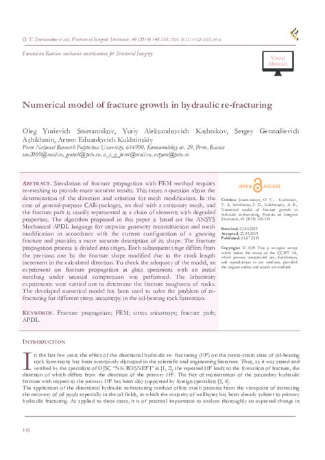 Pdf Numerical Model Of Fracture Growth In Hydraulic Re Fracturing