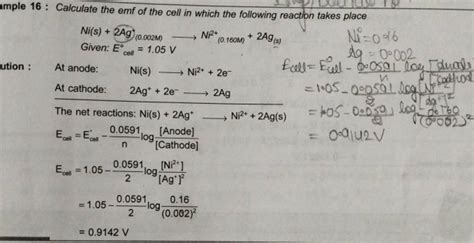 16 Calculate The Emf Of The Cell In Which The Following Reaction Takes P