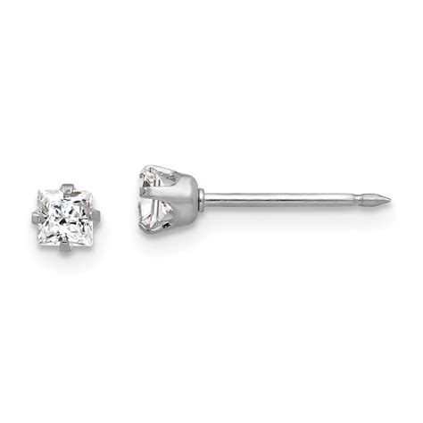 Inverness 14k Gold 3mm Square Cz Post Piercing Earrings 130e
