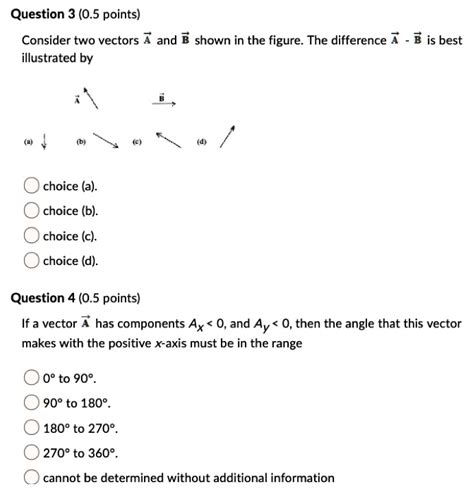 SOLVED Question 3 0 5 Points Consider Two Vectors And E Shown In The Figure The Difference