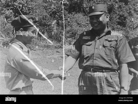 Hin Heup Laos Major General Kong Le Left Shakes Hands With His