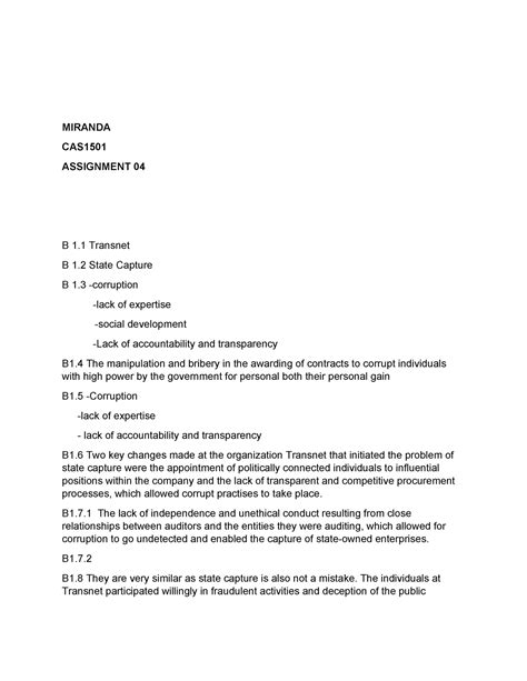 Assessment 045 Miranda Cas Assignment 04 B 1 Transnet B 1 State Capture B 1 Corruption Lack