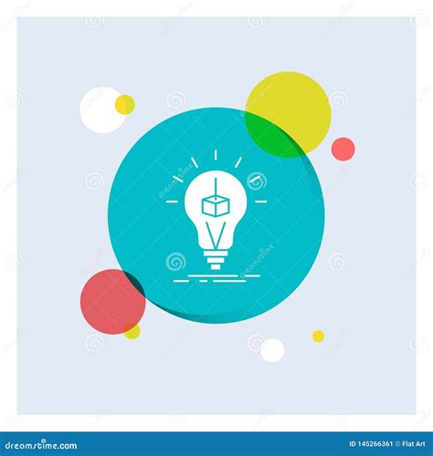 3d Cube Idea Bulb Printing Box White Glyph Icon Colorful Circle Background Stock Vector