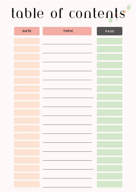 Free Printable Blank Table Of Contents Templates PDF Included Blank Table Of Contents Template