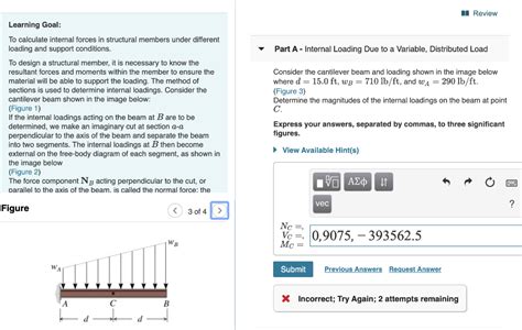solved review part a internal loading due to a variable