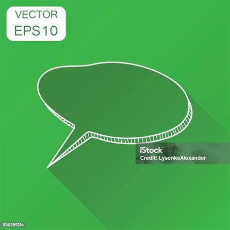 손으로 그린된 연설 거품 아이콘입니다 비즈니스 개념 음성 대화 상자 그림 긴 그림자와 녹색 배경에 벡터 일러스트입니다 0명에 대한 스톡 벡터 아트 및 기타 이미지 Istock