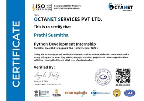 Grateful For Python Development Internship At Techoctanet Susmitha
