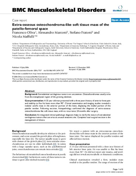 Pdf Extra Osseous Osteochondroma Like Soft Tissue Mass Of The Patello