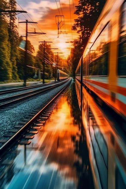 Premium Ai Image Mesmerizing Train Photography Motion Blur Reflection Speed Cinematic Ai