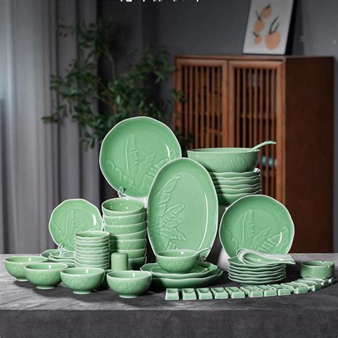 Celadon Palm Leaf Dinnerware Set Celadoner