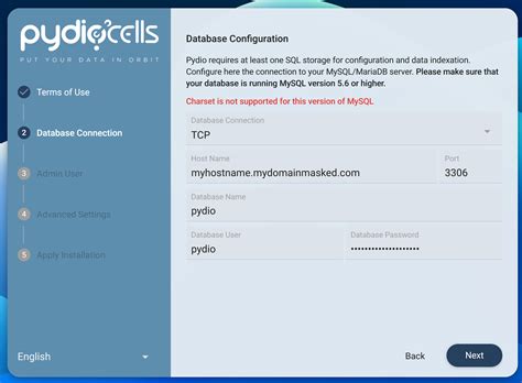 charset is not supported on this version of mysql pydio cells pydio