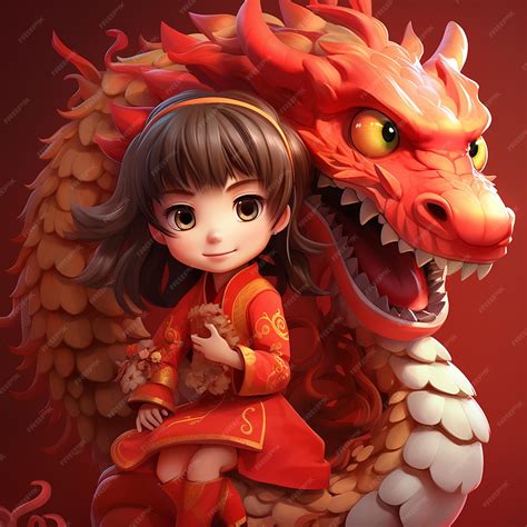 Premium Photo 3d Rendered A Cute Anime Girl With A Red Japanese