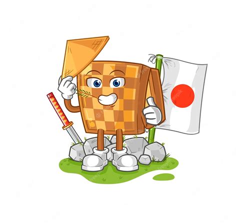 Деревянные шахматы японский векторный мультипликационный персонаж Премиум векторы