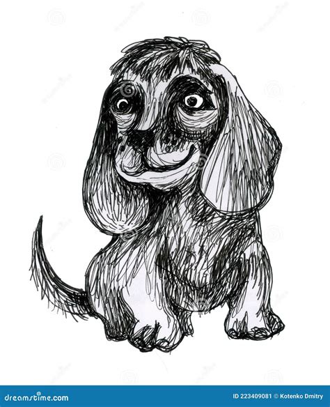 Cocker Spaniel Puppy Smiling Ink Drawing Stock Illustration