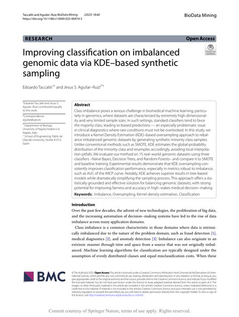 Pdf Improving Classification On Imbalanced Genomic Data Via Kdebased